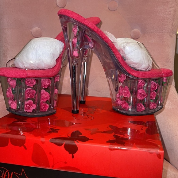 Pleaser | Shoes | Brand New Pleasers Pink Flower Strapless Platforms ...